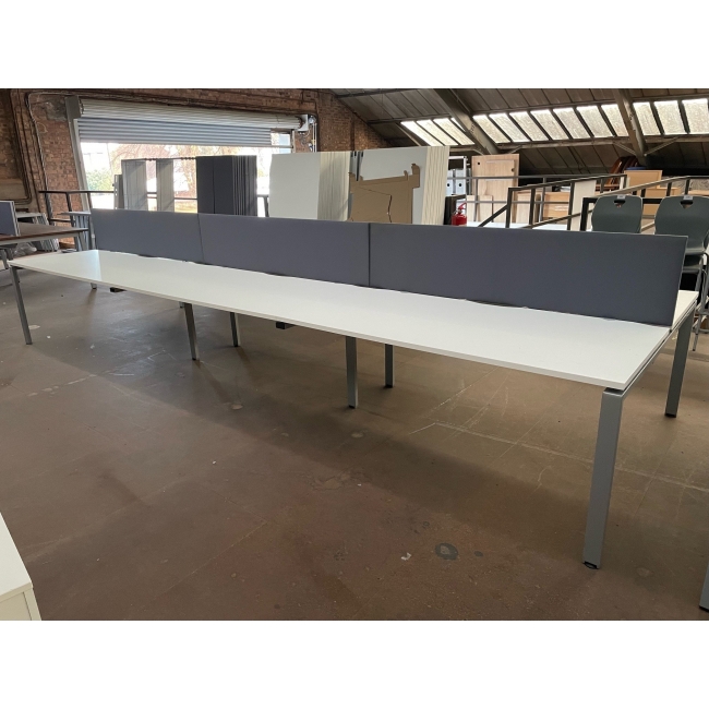 Second Hand Bench Desks With Screens And Cable Trays WHITE