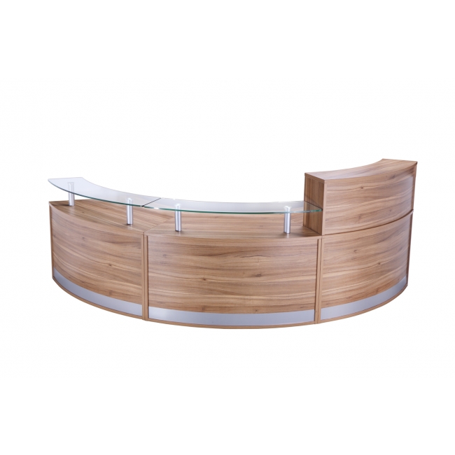 3 Section Curved Twin Low Height Radius Reception With Glass Shelves ...