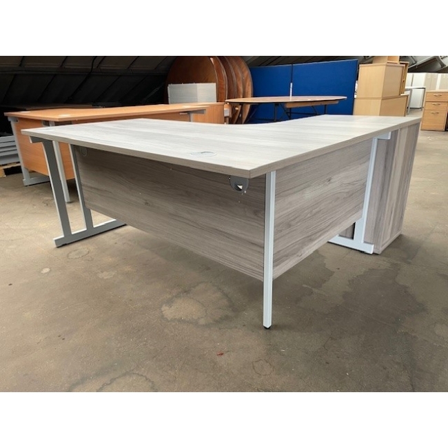1600 Left-Hand Crescent Desk With 3 Drawer D/H Pedestal GREY OAK ...