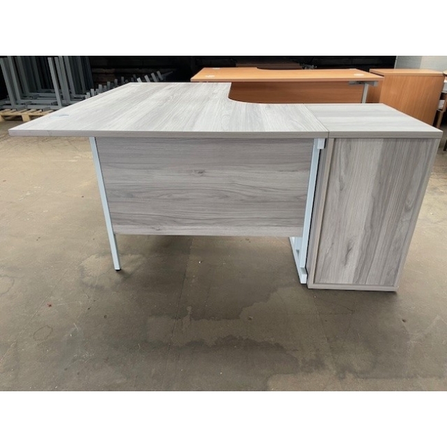 1600 Left-Hand Crescent Desk With 3 Drawer D/H Pedestal GREY OAK ...