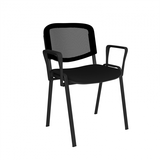 Metal Framed Black Mesh Back Stacking Chair
