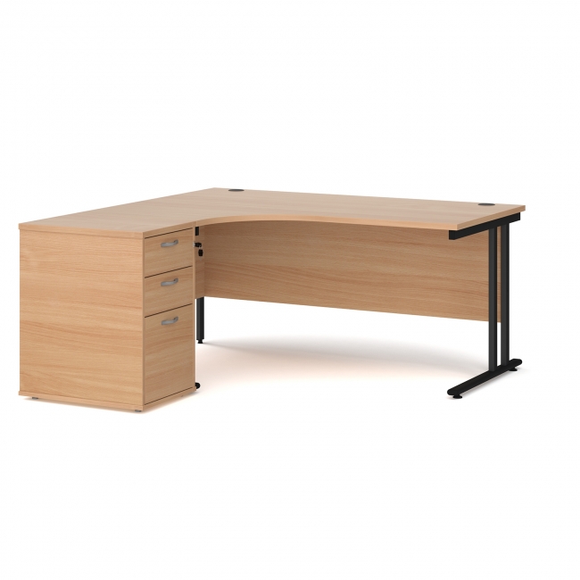 Himley Ergonomic Left Hand Desk With 3 Drawer Desk High Pedestal ...