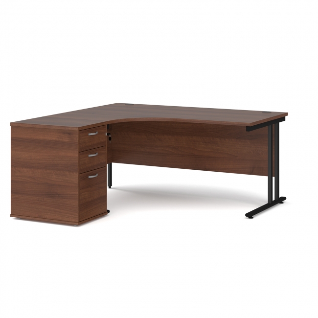 Himley Ergonomic Left Hand Desk With 3 Drawer Desk High Pedestal ...