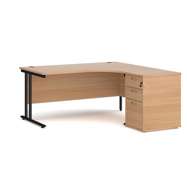 Himley Ergonomic Right Hand Desk With 3 Drawer Desk High Pedestal ...