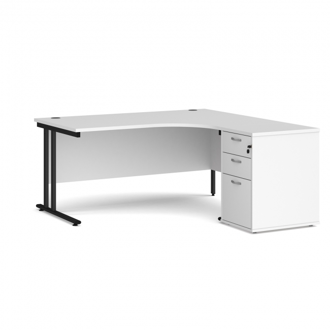 Himley Ergonomic Right Hand Desk With 3 Drawer Desk High Pedestal