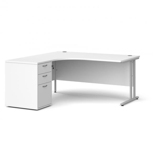 Himley Ergonomic Left Hand Desk With 3 Drawer Desk High Pedestal