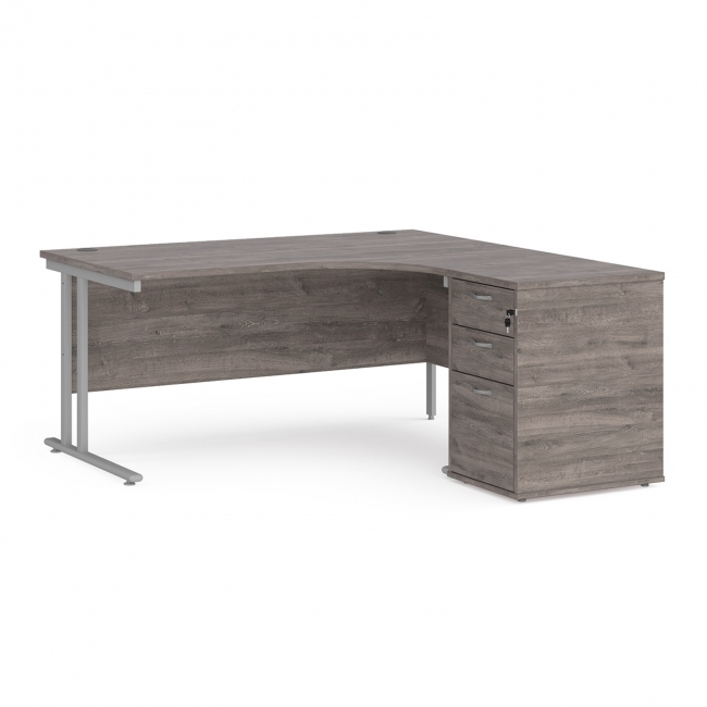 Himley Ergonomic Right Hand Desk With 3 Drawer Desk High Pedestal ...