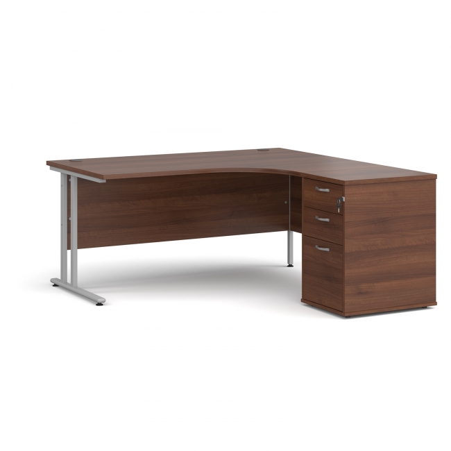 Himley Ergonomic Right Hand Desk With 3 Drawer Desk High Pedestal ...