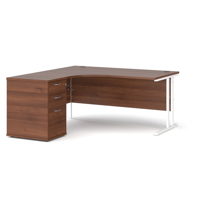Himley Ergonomic Left Hand Desk With 3 Drawer Desk High Pedestal ...