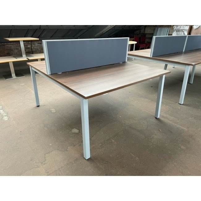 Second-hand 1400 Double Bench Desks with Screen WALNUT