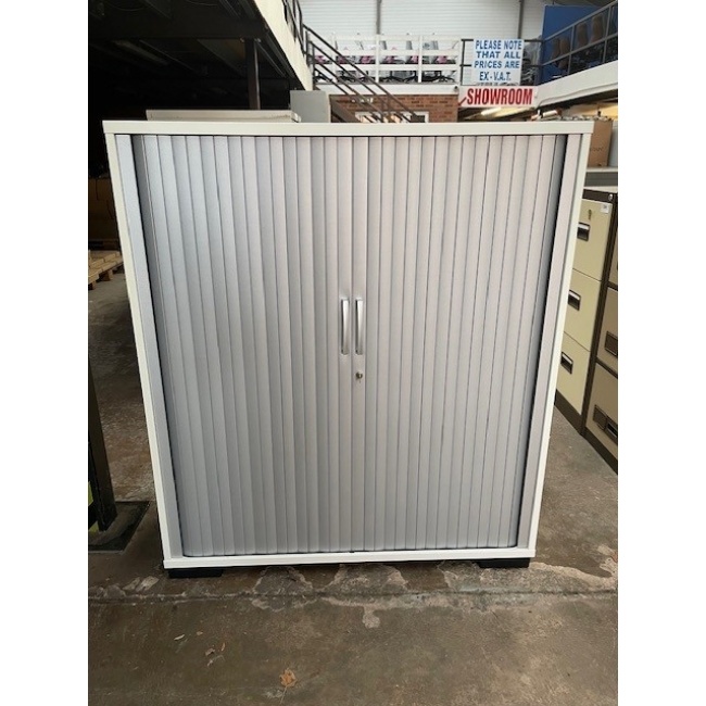 Second-Hand Side-Opening Tambour Cupboard WHITE/GREY
