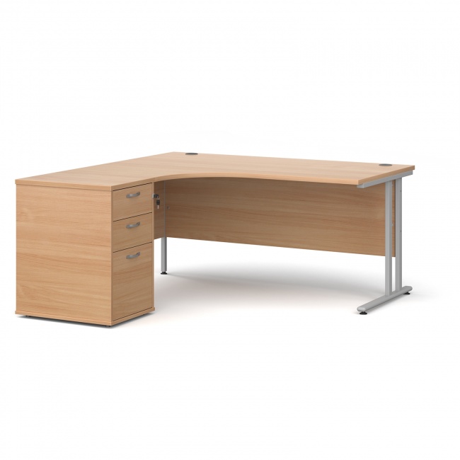 Himley Ergonomic Left Hand Desk With 3 Drawer Desk High Pedestal ...